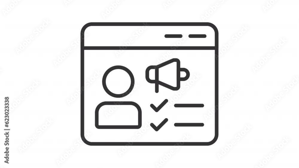 User persona line animation. Browser window with avatar and loudspeaker ...