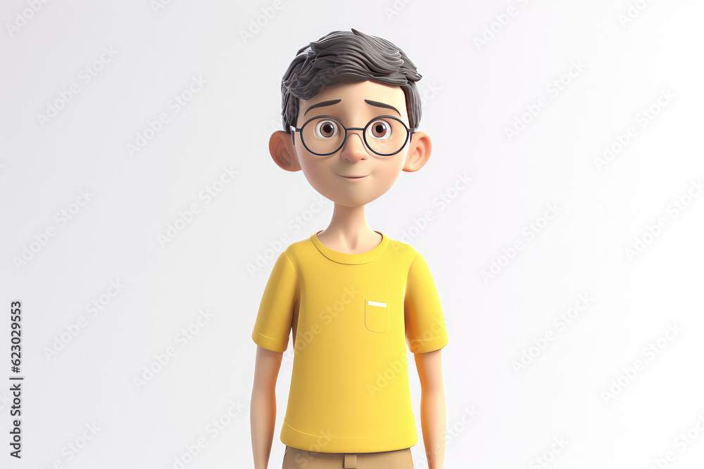 Young guy in yellow t-shirt isolated on white flat background with copy ...
