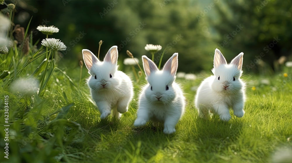 Fluffy white rabbits, hopping and frolicking in perfect harmony. These ...