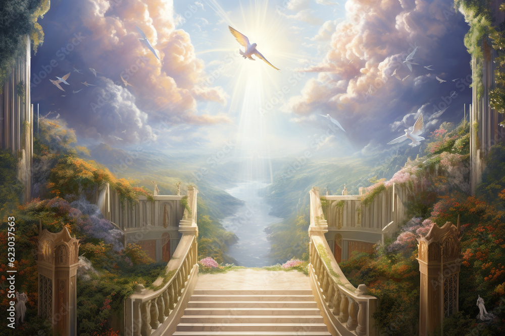 Culture and religion concept. Surreal illustration of path to heaven ...