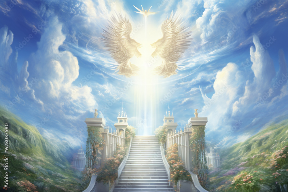 Culture and religion concept. Surreal illustration of path to heaven ...