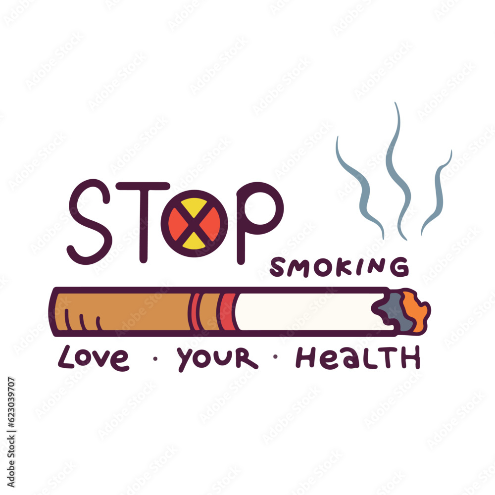 Stop smoking colored vector illustration drawing isolated on square ...