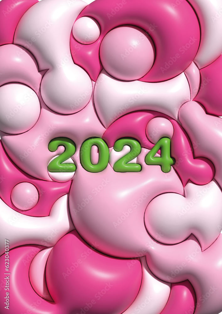 calendario 2024 BUBBLE PINK GREEN 3D Stock Illustration | Adobe Stock
