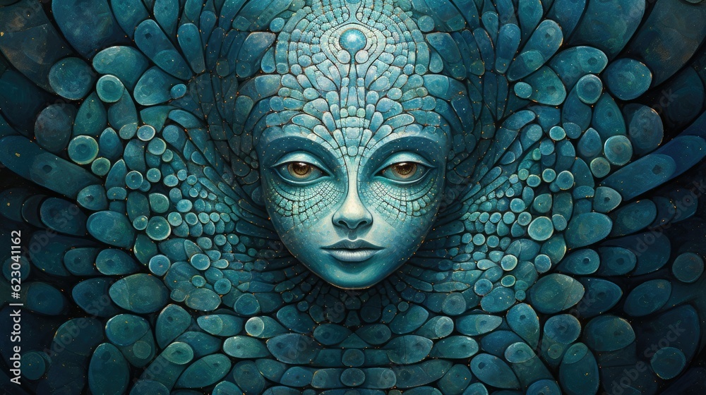 Alien female face with extraterrestrial surreal hybrid mix of Zeta Reticulan humanoid features ...