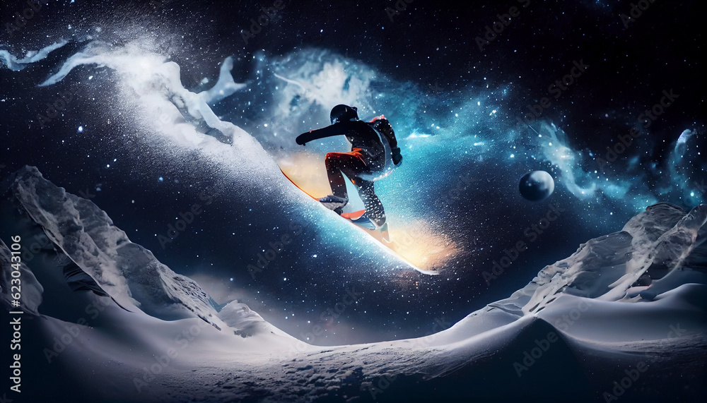 Snowboarder jumping in the sky, Snowboarder doing trick on amazing ...