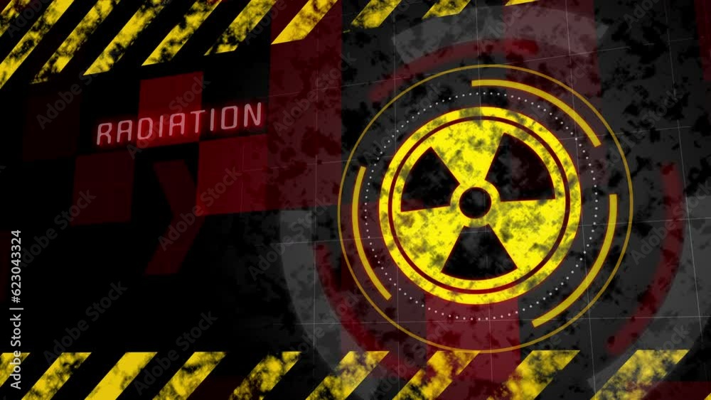 Radioactive pollution. Warning animation of radiation symbol with ...