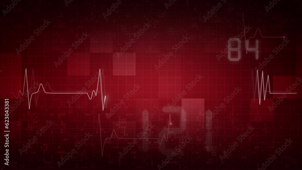 Cardiogram of heart beat. Abstract red background with medical ...