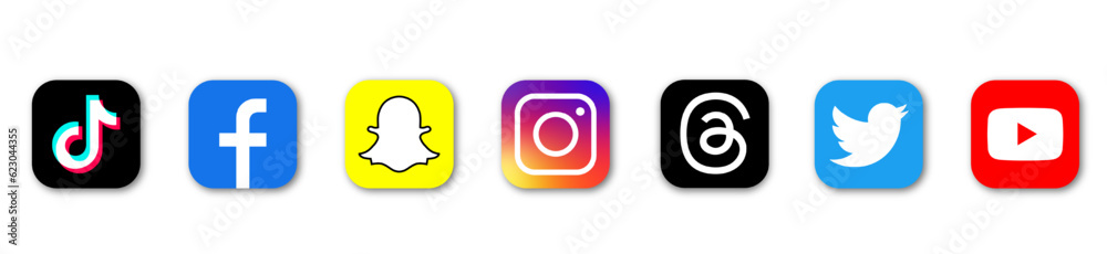 Social media logotype: Tik Tok, facebook, twitter, threads, instagram ...