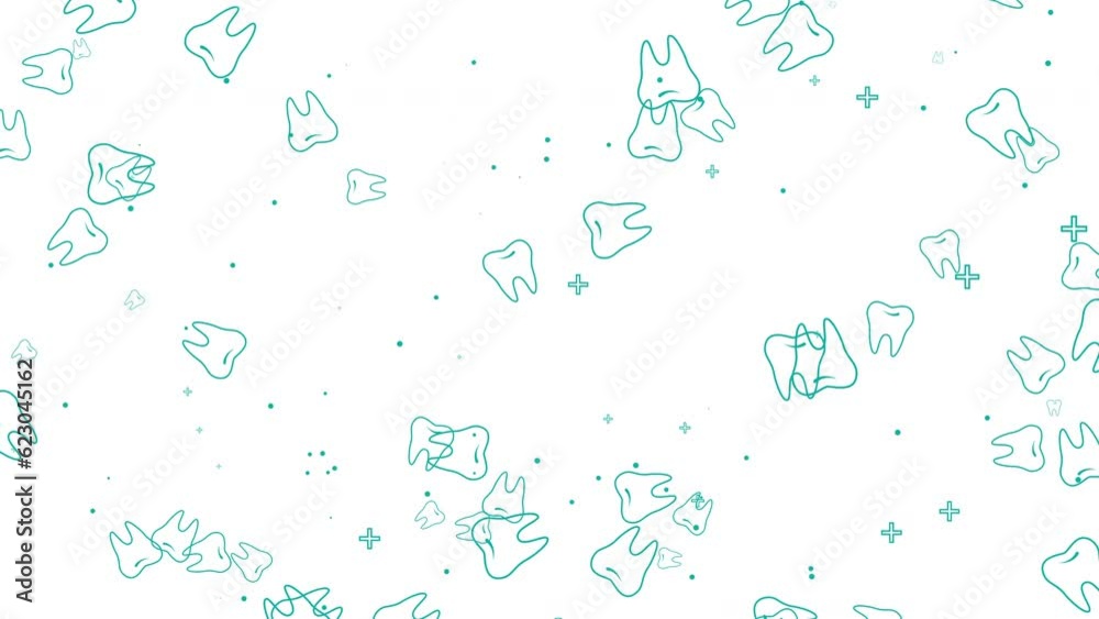 White animated background with drawn cartoon teeth. Abstract medical ...