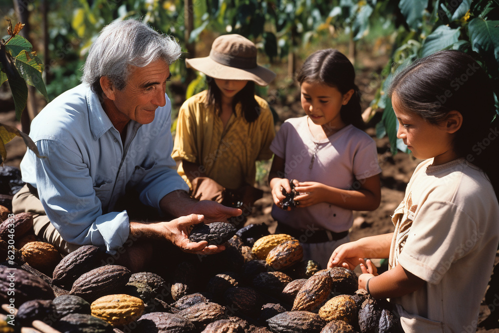 Parents and children exploring a Colombian cacao farm, learning about ...