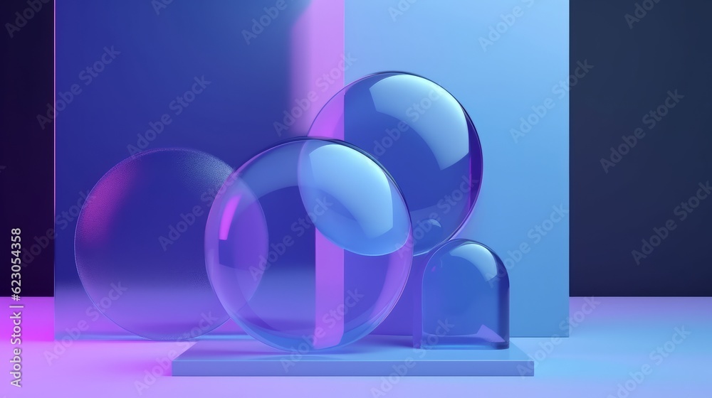 background of glasses glass cylinder object form with neon colour light ...