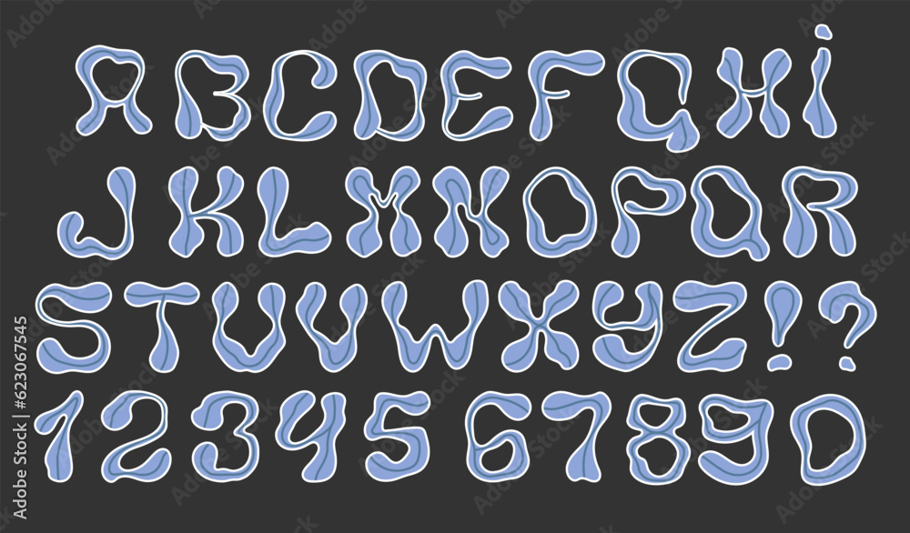 Psychedelic alphabet, numbers, and symbols. Set of funky letters ...