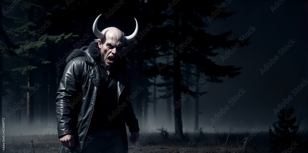 Satyr. A devil-possessed werewolf with horns and burning eyes came out ...