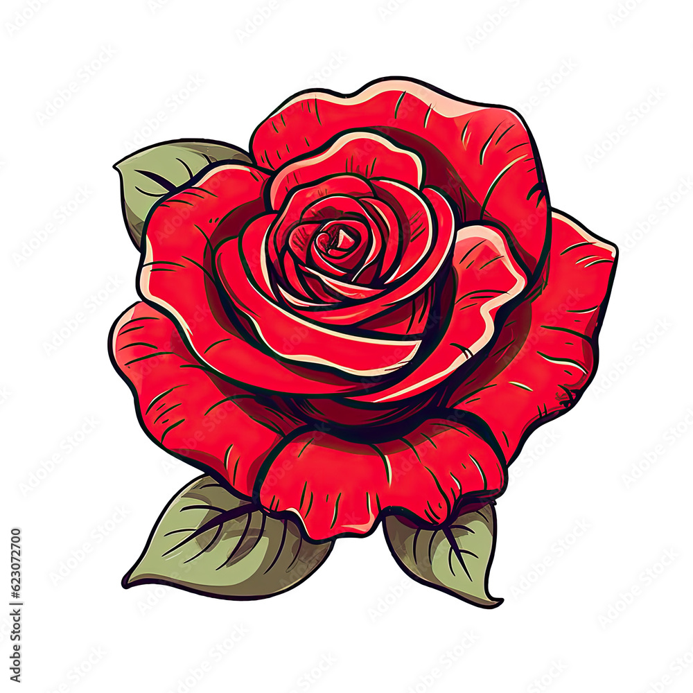 PNG rose in cartoon style, isolated transparent background, generative ...