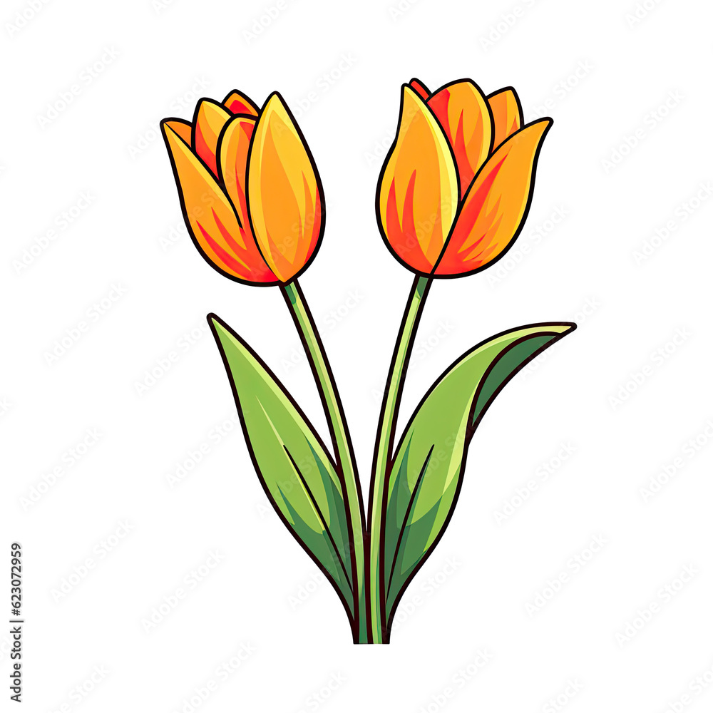 PNG tulip in cartoon style, isolated transparent background, generative ...