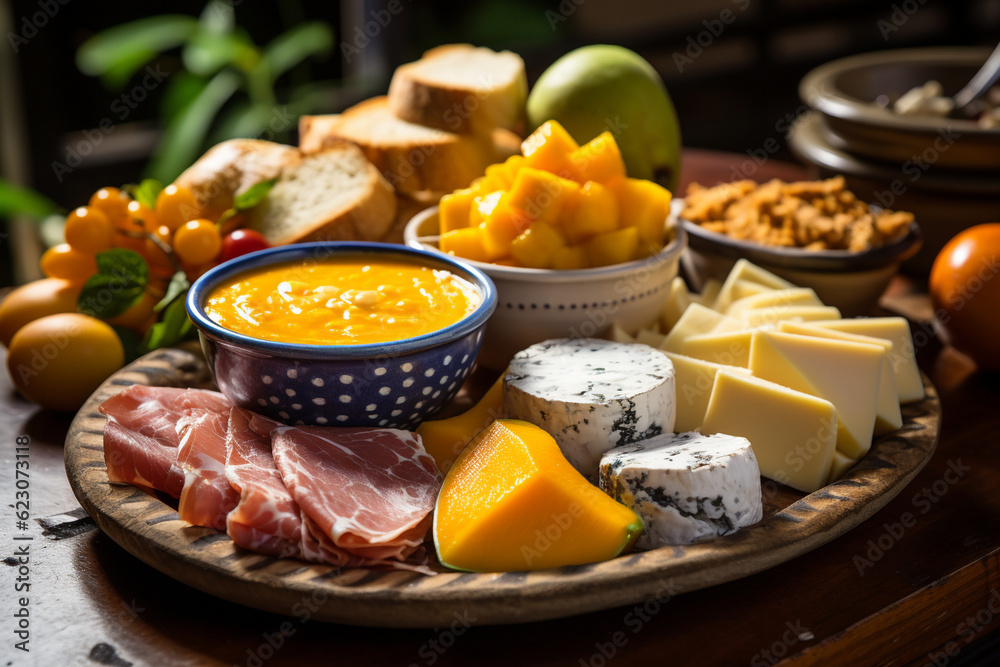 A traditional Brazilian breakfast spread, including pão francês (French ...