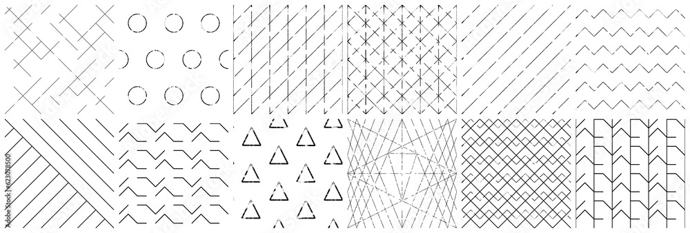 Set of 12 black seamless patterns on a transparent background, PNG ...