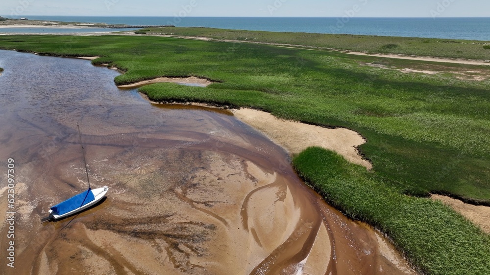Beautiful, green, peaceful inlet marsh by the Atlantic ocean at Cape ...