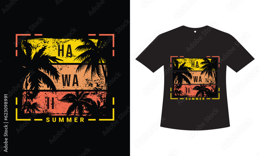 Hawaii Summer T-shirt design template image. Stock Vector | Adobe Stock