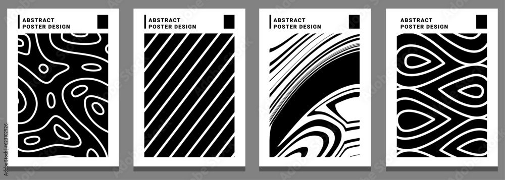 Abstract geometric shapes poster collection set. Black and white poster ...