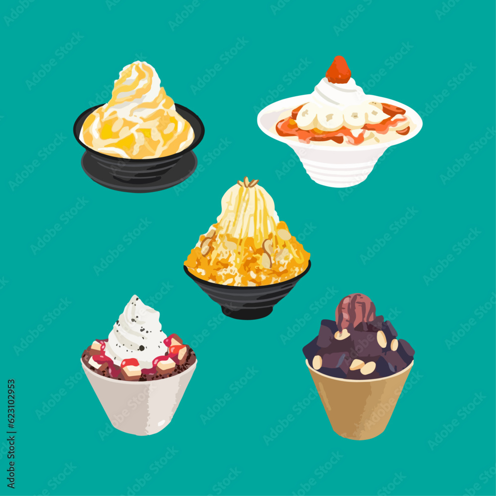 Sweet Korean Bingsu ice-cream with different flavour. Traditional ...
