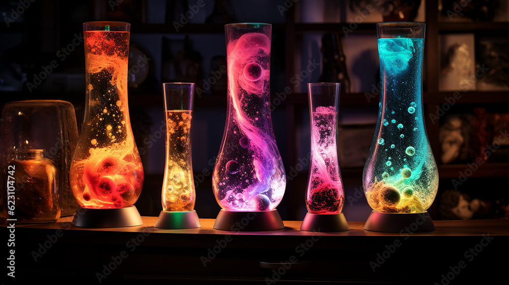 The vibrant colors and undulating forms of a lava lamp, evoking a sense ...