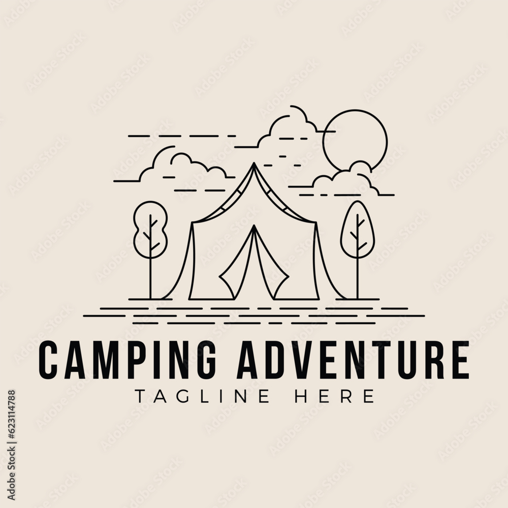 Camping Logo Line Art Simple Minimalist Illustration Template Icon ...