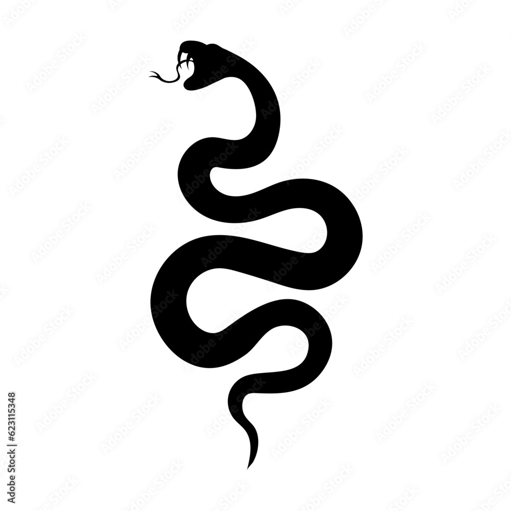 Black snake silhouette, isolated on white background, vector ...