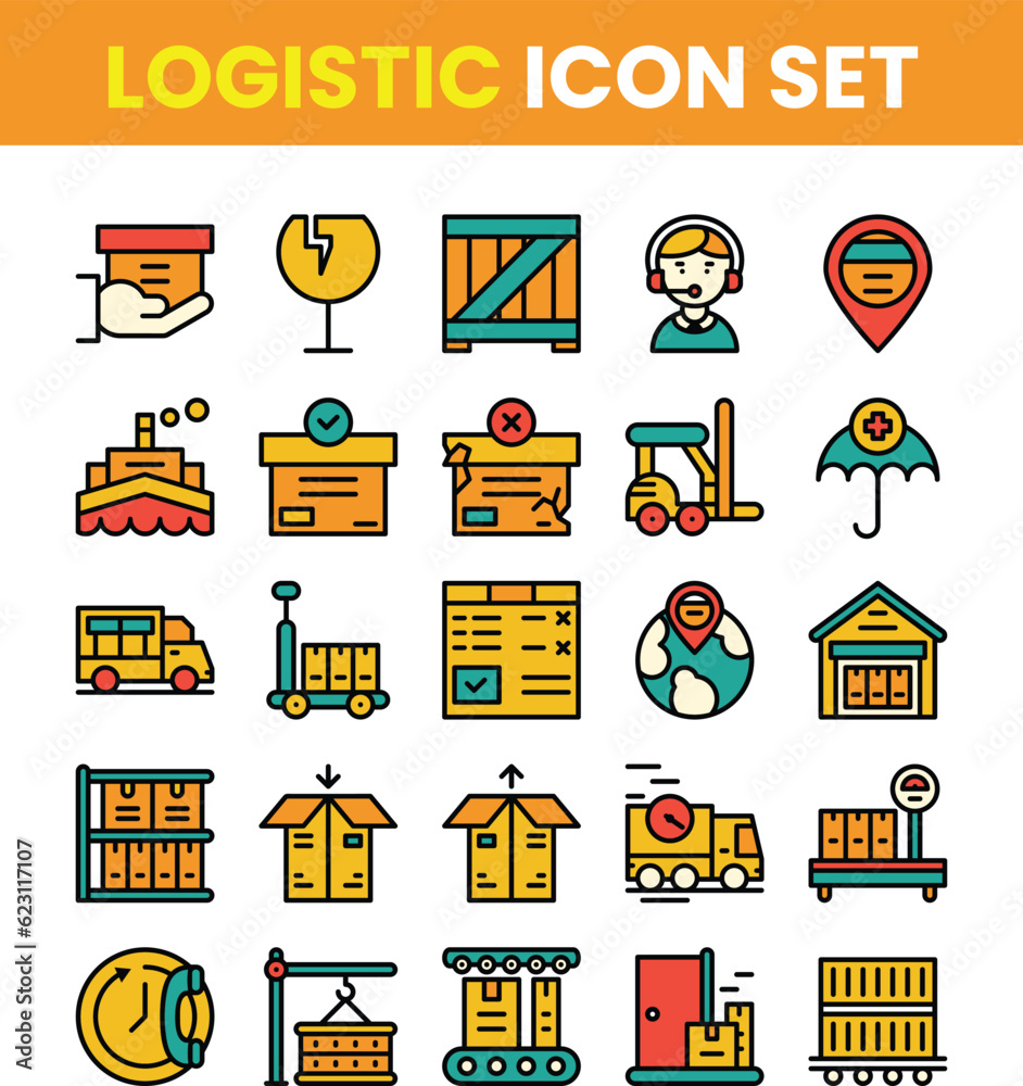 Logistics icon set. Containing distribution, shipping, transportation ... Logistics icon set. Containing distribution, shipping, transportation ...