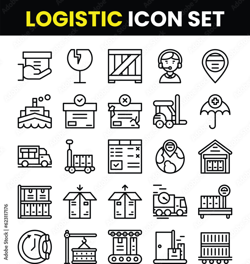 Logistics icon set. Containing distribution, shipping, transportation ...