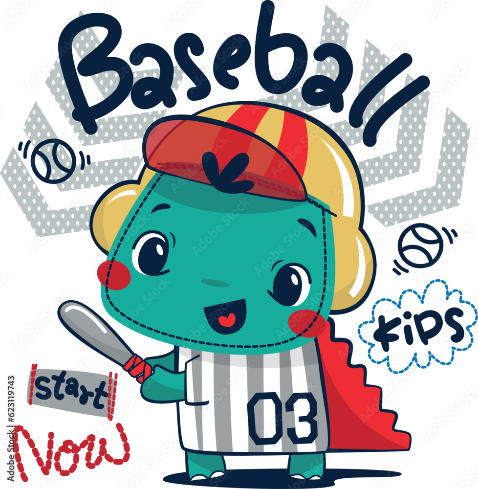 Cute Cartoon Baseball Player Batting