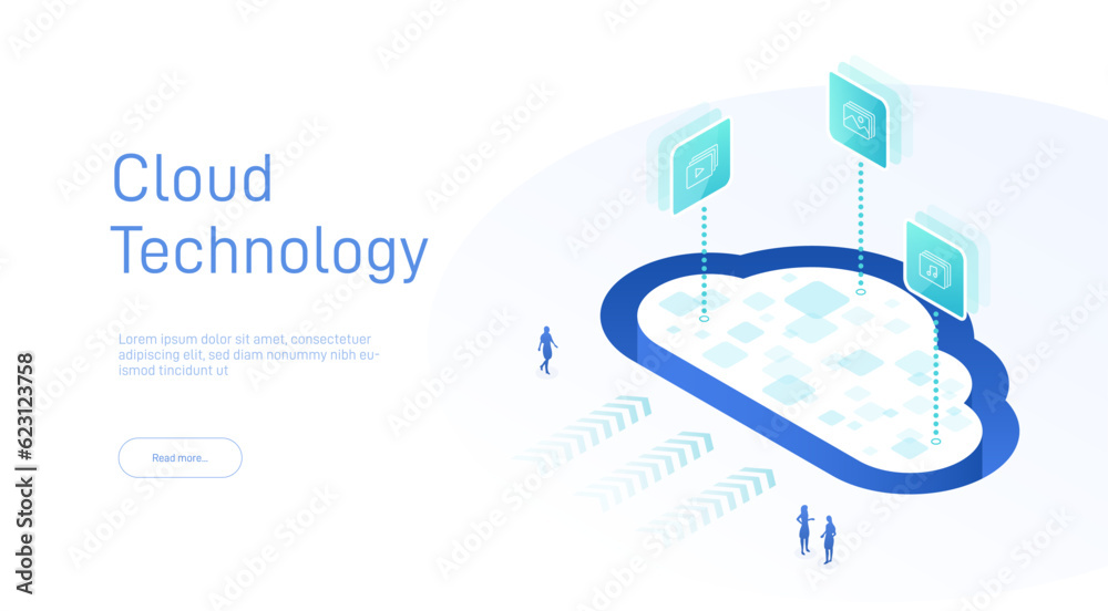Cloud storage isometric. Computer service technology. Network ...