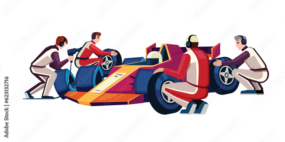pit stop crew. mechanic technicians and engineers workers in racing ...