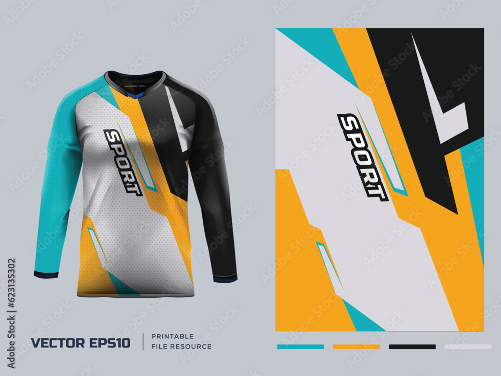 Long Sleeve front and back sport jersey design. Printable file eps 10 ...