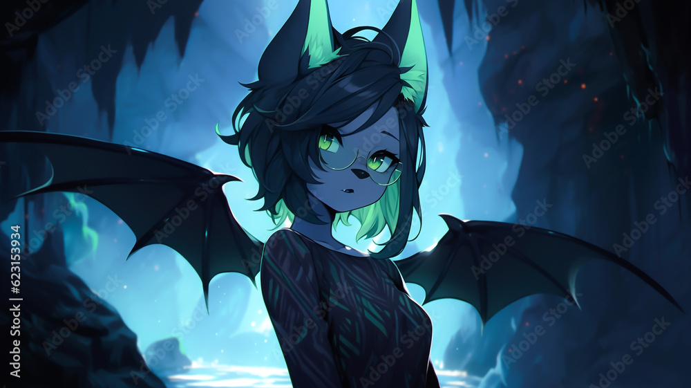 Cute vampire bat girl, fursona, anime character. Created with ...