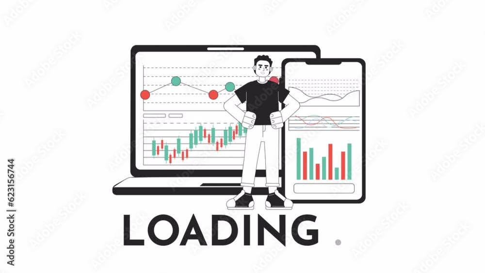 E-platforms for investor black and white loading animation. Stock ...