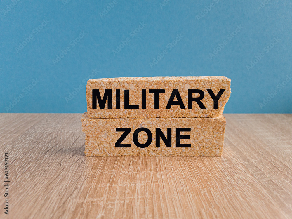 Military Zone and support symbol. Concept words Military Zone on brick ...