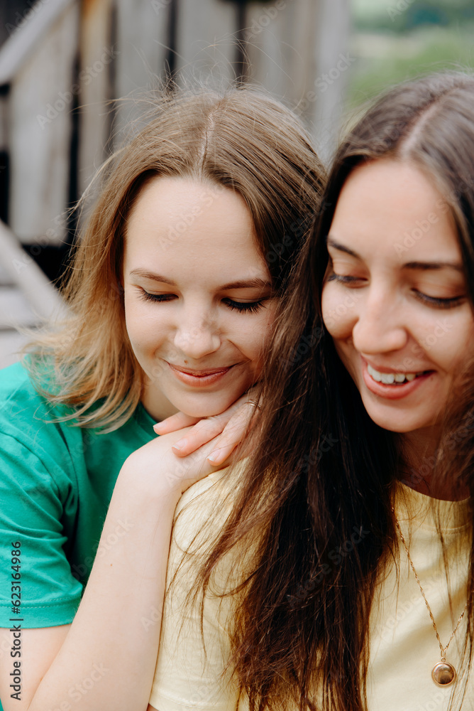 Two girls girlfriends in nature.Friendship and love.beautiful happy ...