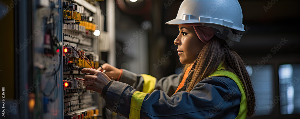 electrician woman installing a electric switchboard system, Stock Photo | Adobe Stock