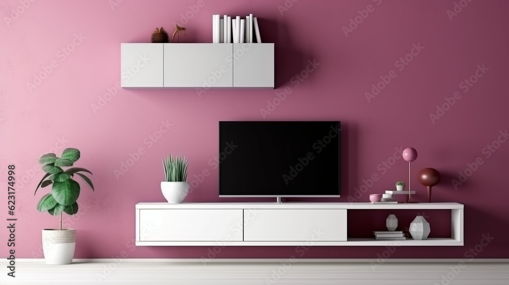 colour wall background with modern interior tc cabinet with decorative ...