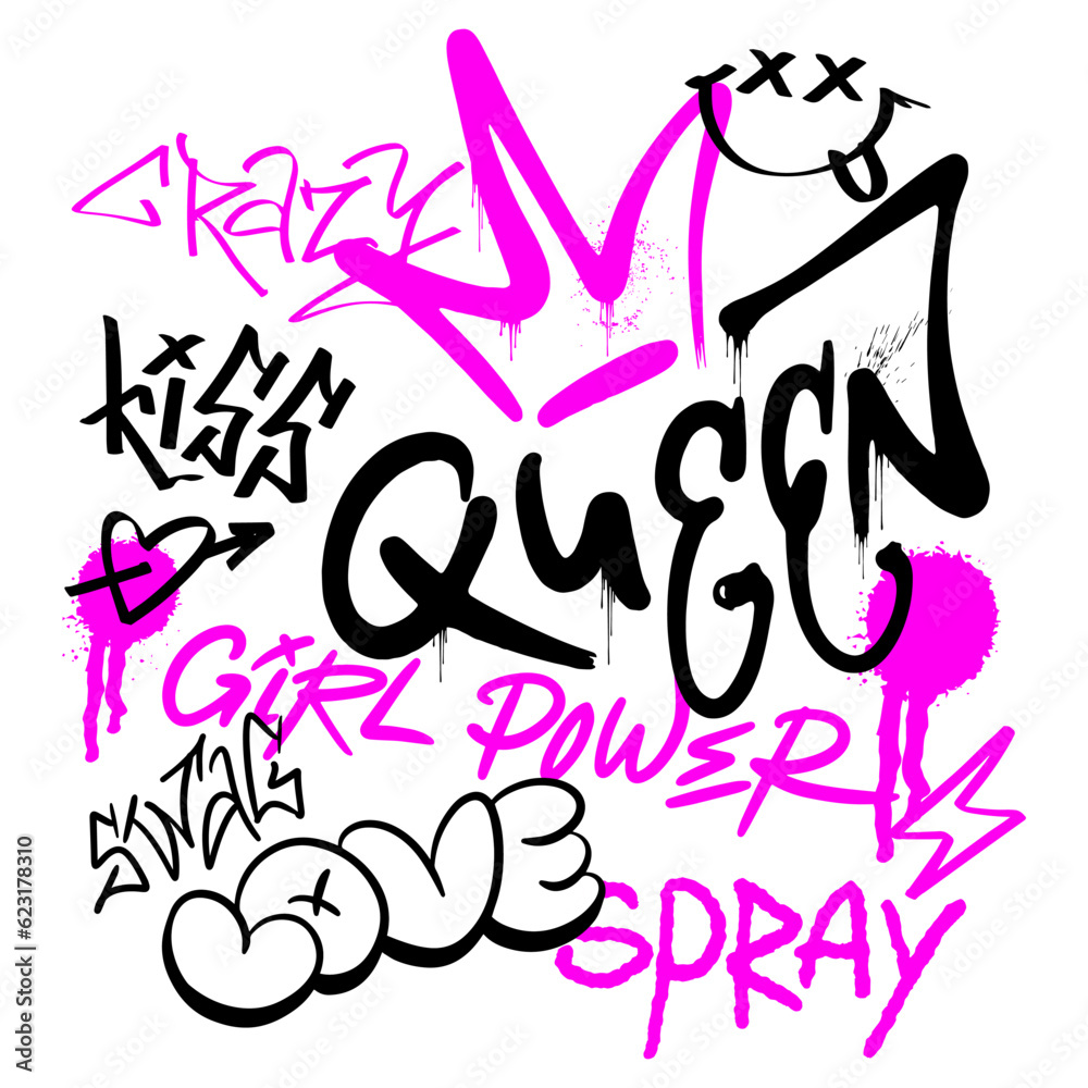 Queen Urban Street Graffiti Style With Splash Effects And Drops On