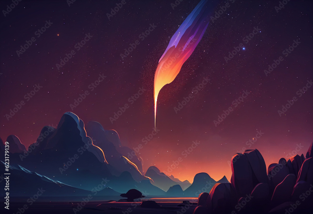 Comet in sky at night background asset game 2D futuristic generative ai ...