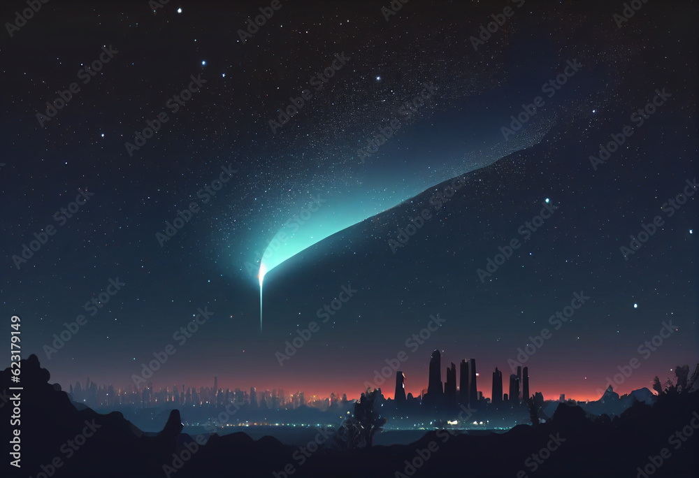 Comet in sky at night background asset game 2D futuristic generative ai ...