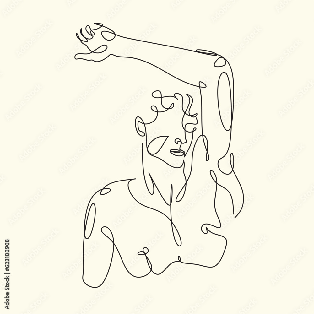 Men Line Art Vector Continuous One Line Drawing Of Man Portrait