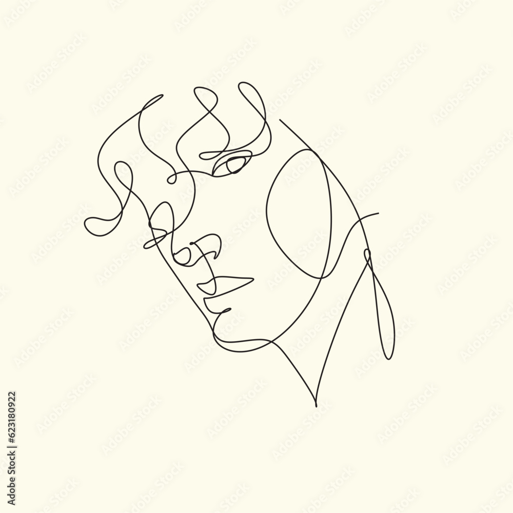 Men line art vector. Continuous one line drawing of man portrait ...