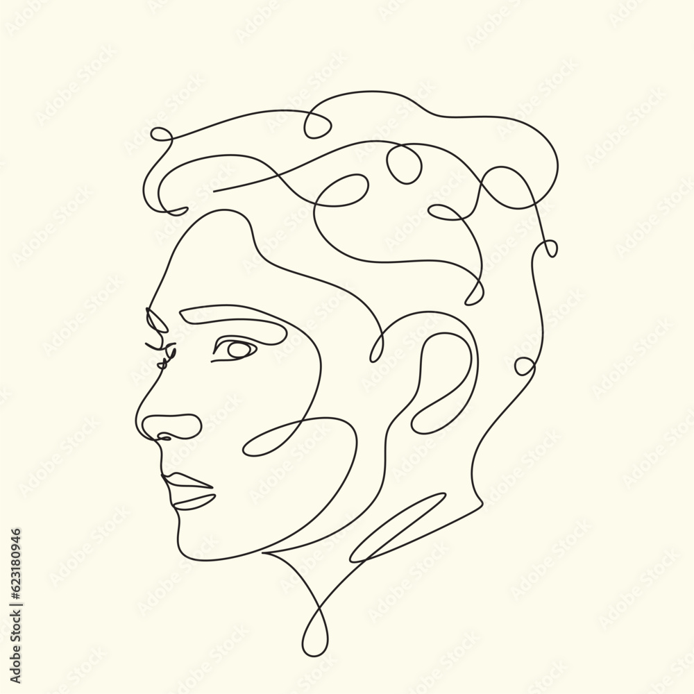 Men line art vector. Continuous one line drawing of man portrait ...
