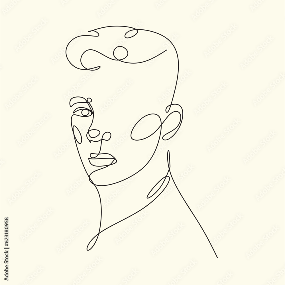 Men line art vector. Continuous one line drawing of man portrait ...
