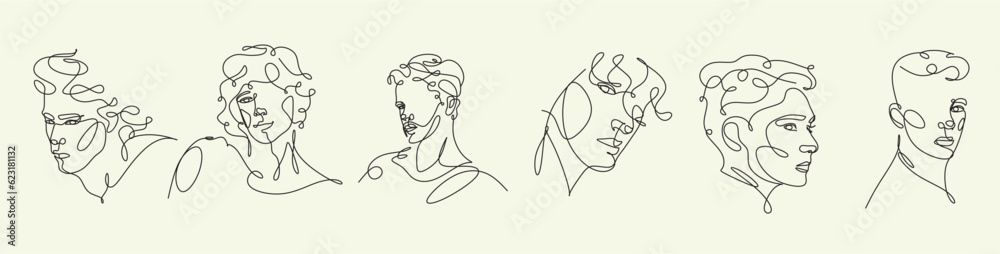 Men line art vector. Continuous one line drawing of man portrait ...