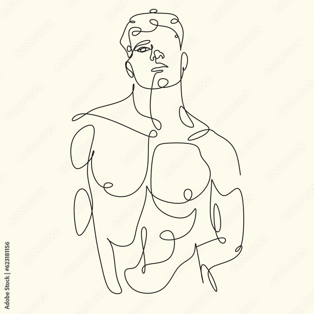 Men Line Art Vector Continuous One Line Drawing Of Man Portrait