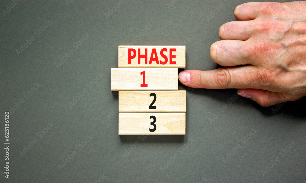 Time to phase 1 symbol. Concept word Phase 1 2 3 on wooden block ...